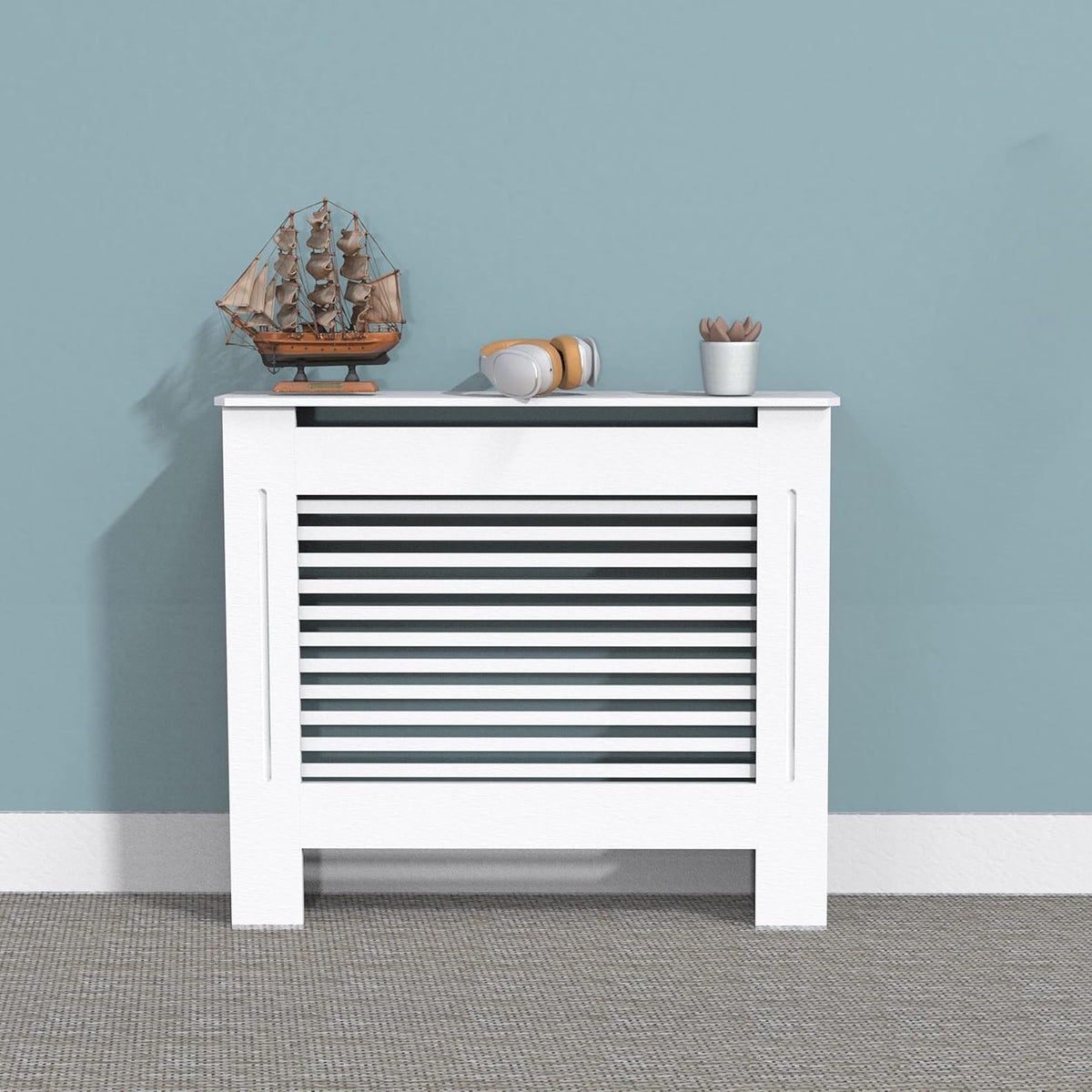 Classic White HORIZONTAL SLATS Radiator Heater Cover perforated grille ...