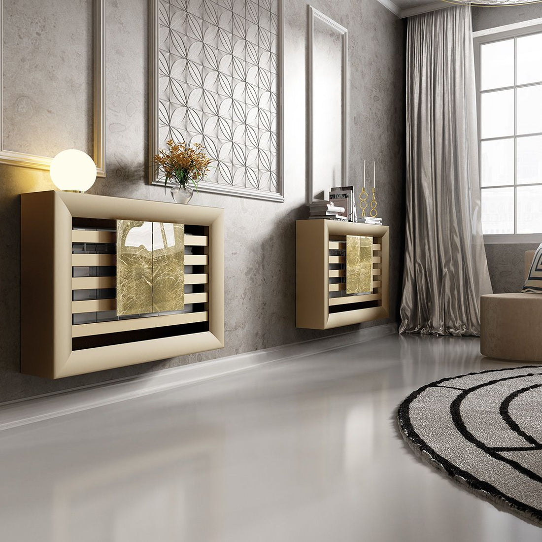 TWO Luxury Floating Radiator Heater Cover Framed Lines Panel Cabinet ...