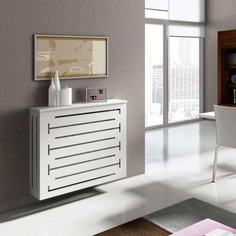 Modern Floating White Radiator Heater Cover Geometric Line design Shelf ...