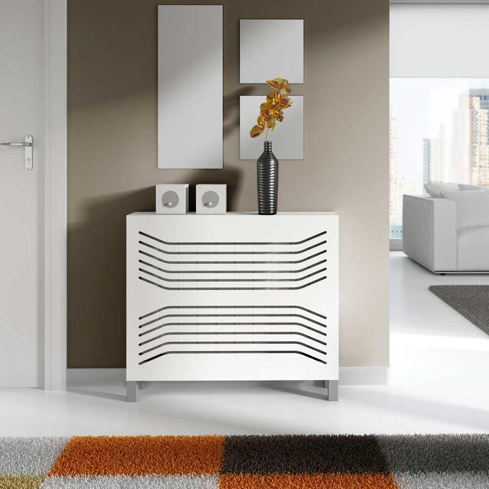 Modern Floating White Radiator Heater Cover Geometric Line design Shelf ...