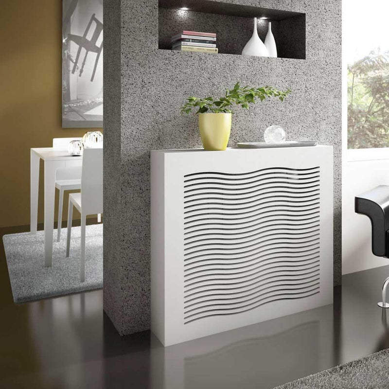Modern Floating White Radiator Heater Cover Geometric Line design Shelf ...